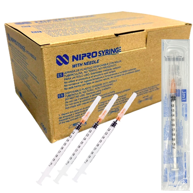 Jeringa de plástico de 1 ml con aguja 27×13 para aplicación de Tuberculina. Caja con 100 piezas ...